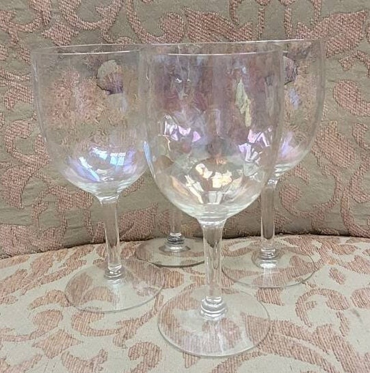 Retro Set Of 3iridescent West Virginia Specialty Luster Waterwine Gobletglassesbeautiful 70s