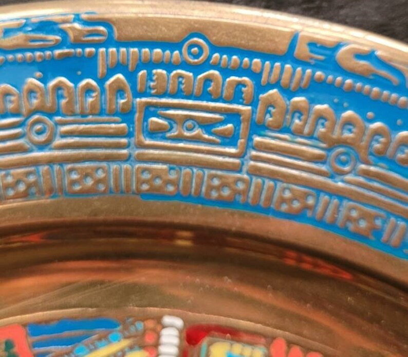 Vintage Brightly Colored BRASS MAYAN/AZTEC Calendar>plate Platter Tray ...