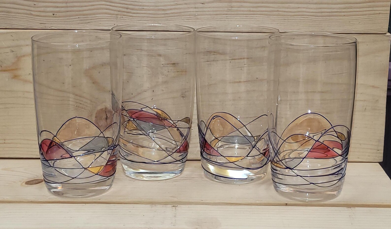 Set of 4>hand-blown Vintage Tumblers/glasses>stain Glass Design>crista ...