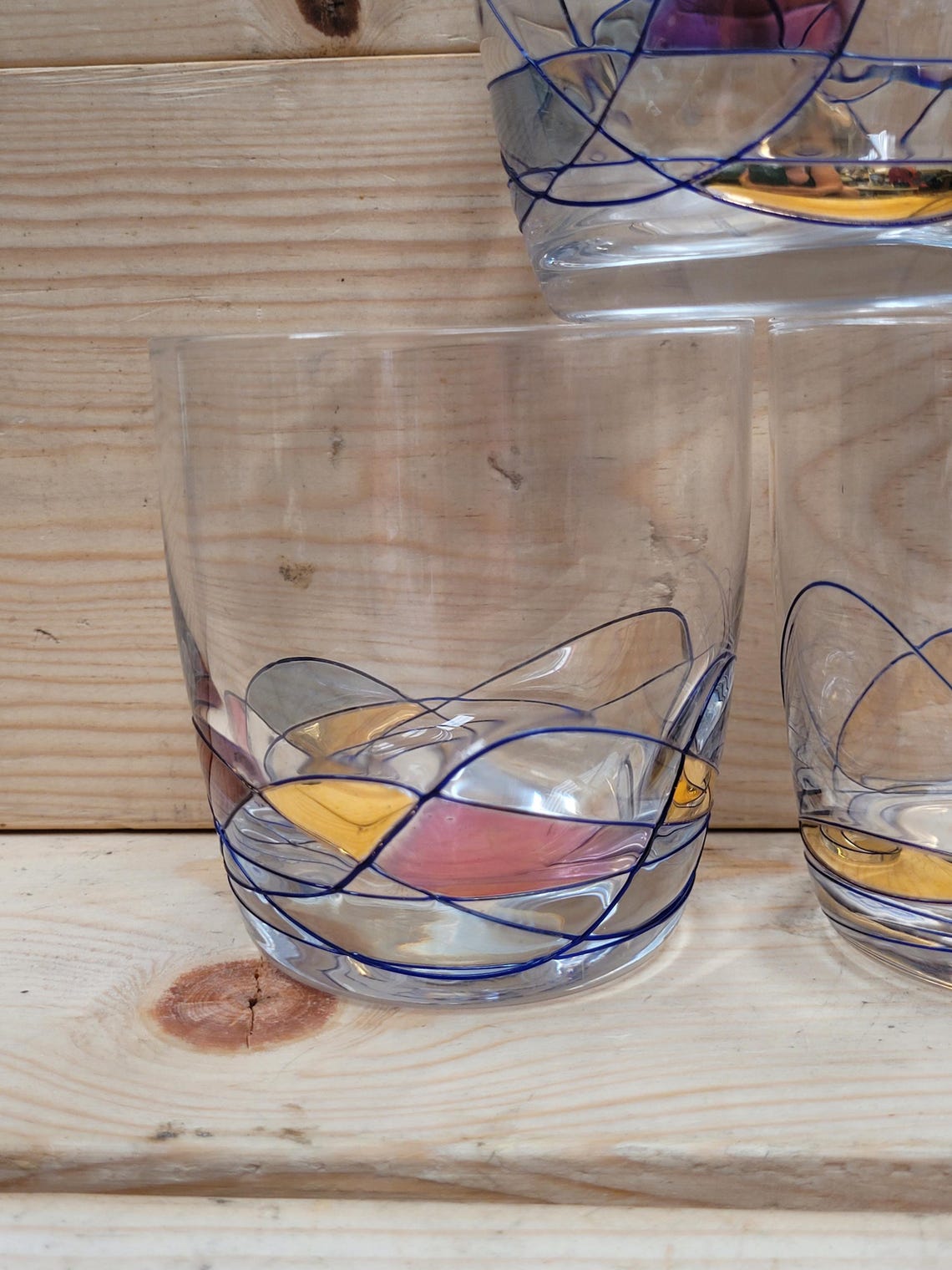 Set of 3 Highball >mosaic Stained Glass Design Vintage Elegant Glasses ...
