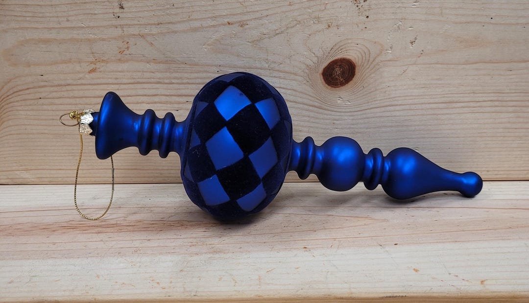 Finial Royal Blue Glass Ornament/checkerboard Design/christmas Decor ...