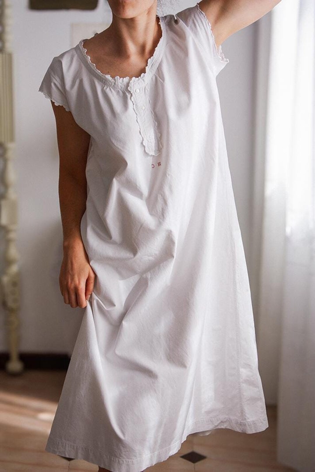 Vintage Early 1900s Monogram Cotton Maxi Dress, Antique Cotton ...