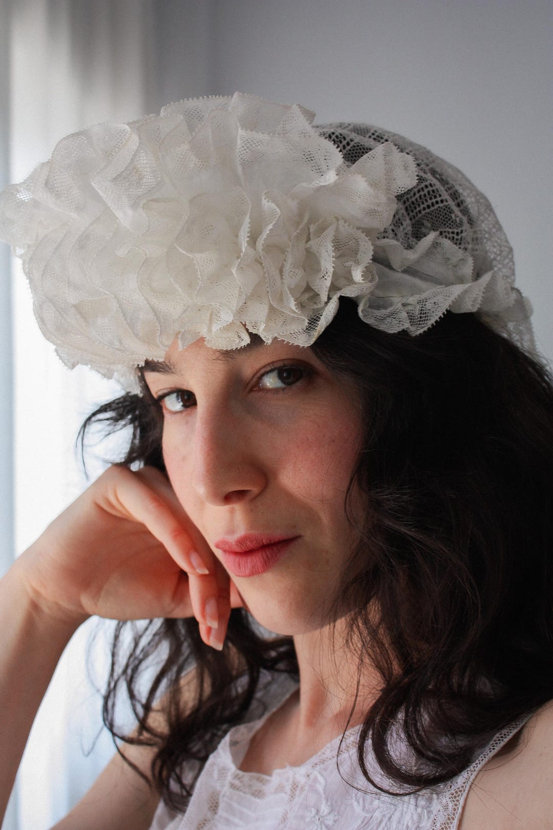 Antique 19th Century Bridal Bonnet With Valenciennes Lace & Organza ...
