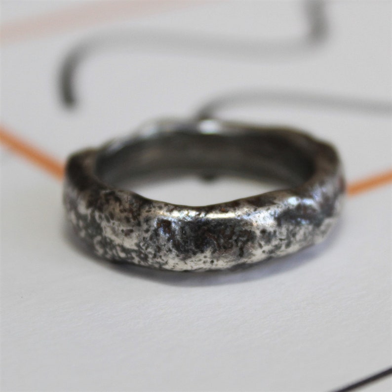 Big Rock Oxidised Raw Ring Solid Sterling Silver Band | Etsy