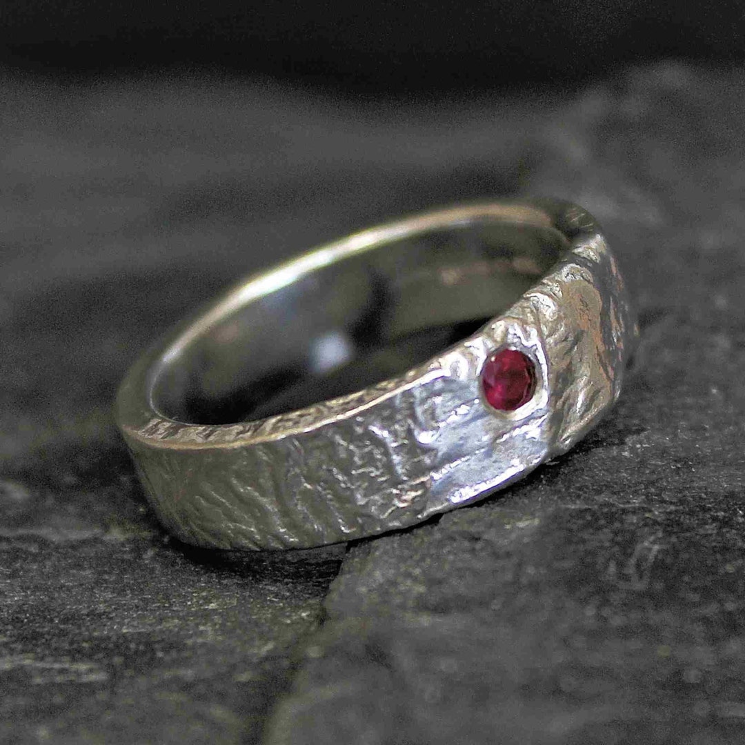 Made to Order Sterling Silver Ruby Frost Ring | Organic Wedding Band | Solid Sterling Silver ...