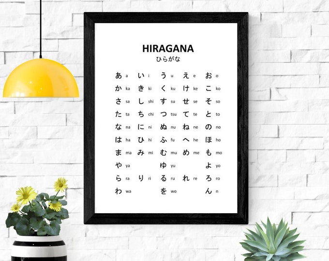 White Hiragana Poster, Hiragana Poster, Japanese Prints, Hiragana Wall ...