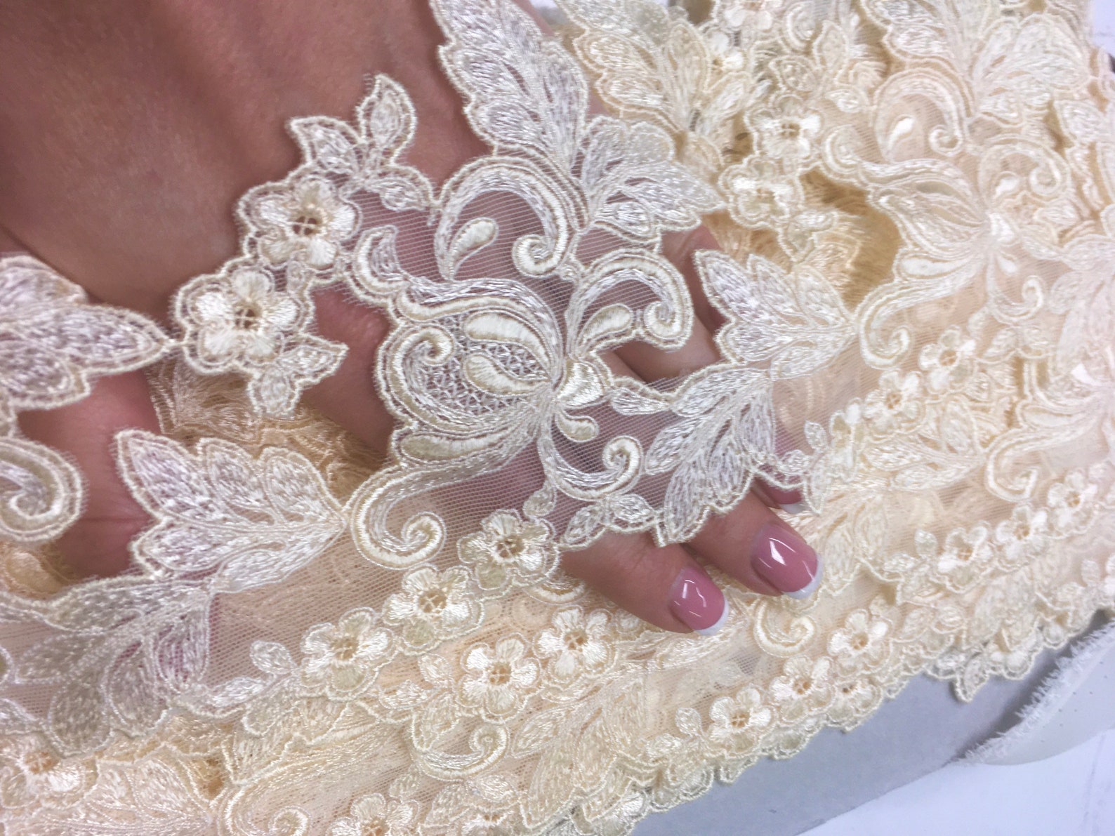 Cream Lace Trim Embroidery on Tulle Both Sides Scalloped, Lace Fabric ...