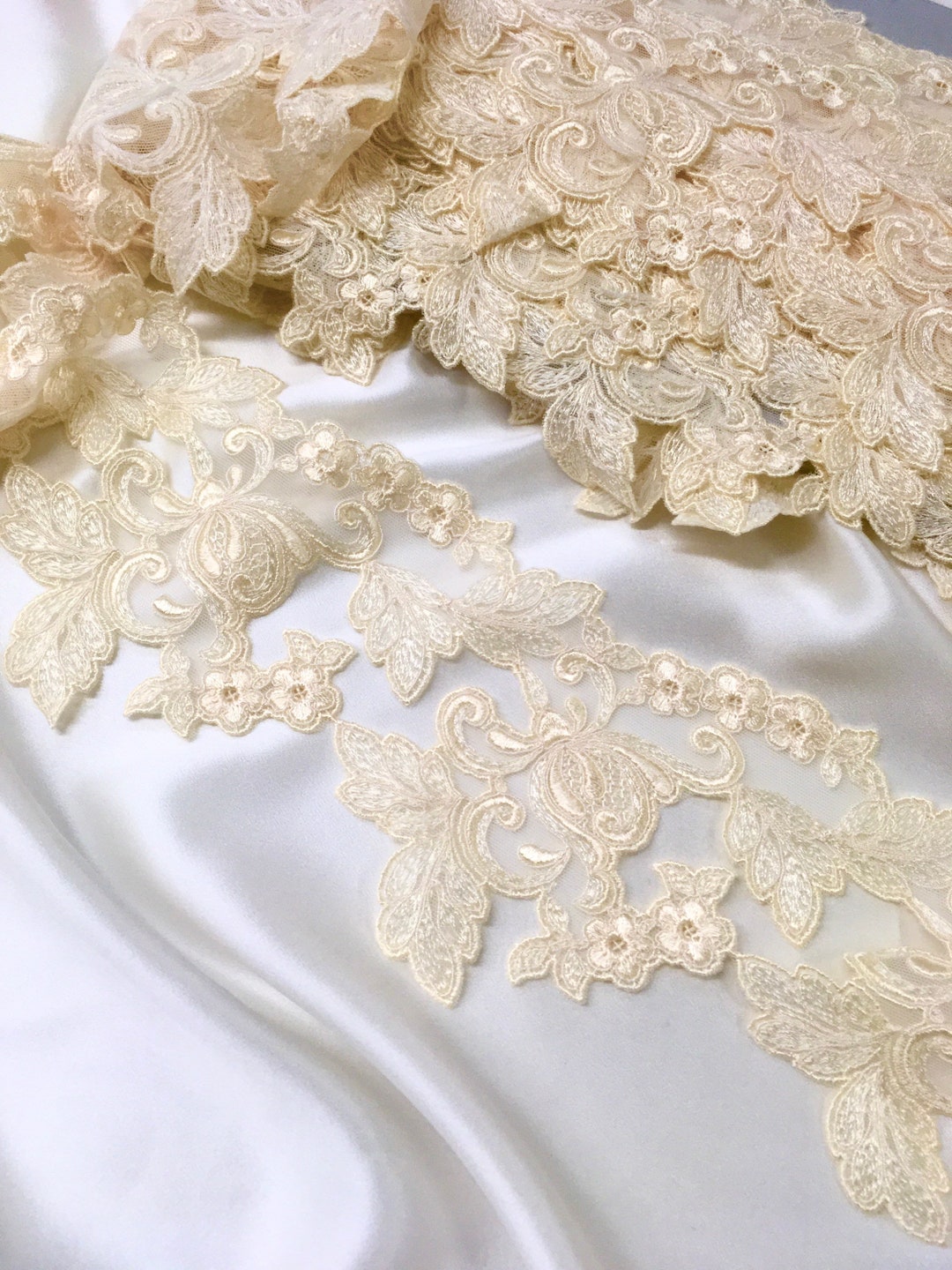 Cream Lace Trim Embroidery on Tulle Both Sides Scalloped, Lace Fabric ...