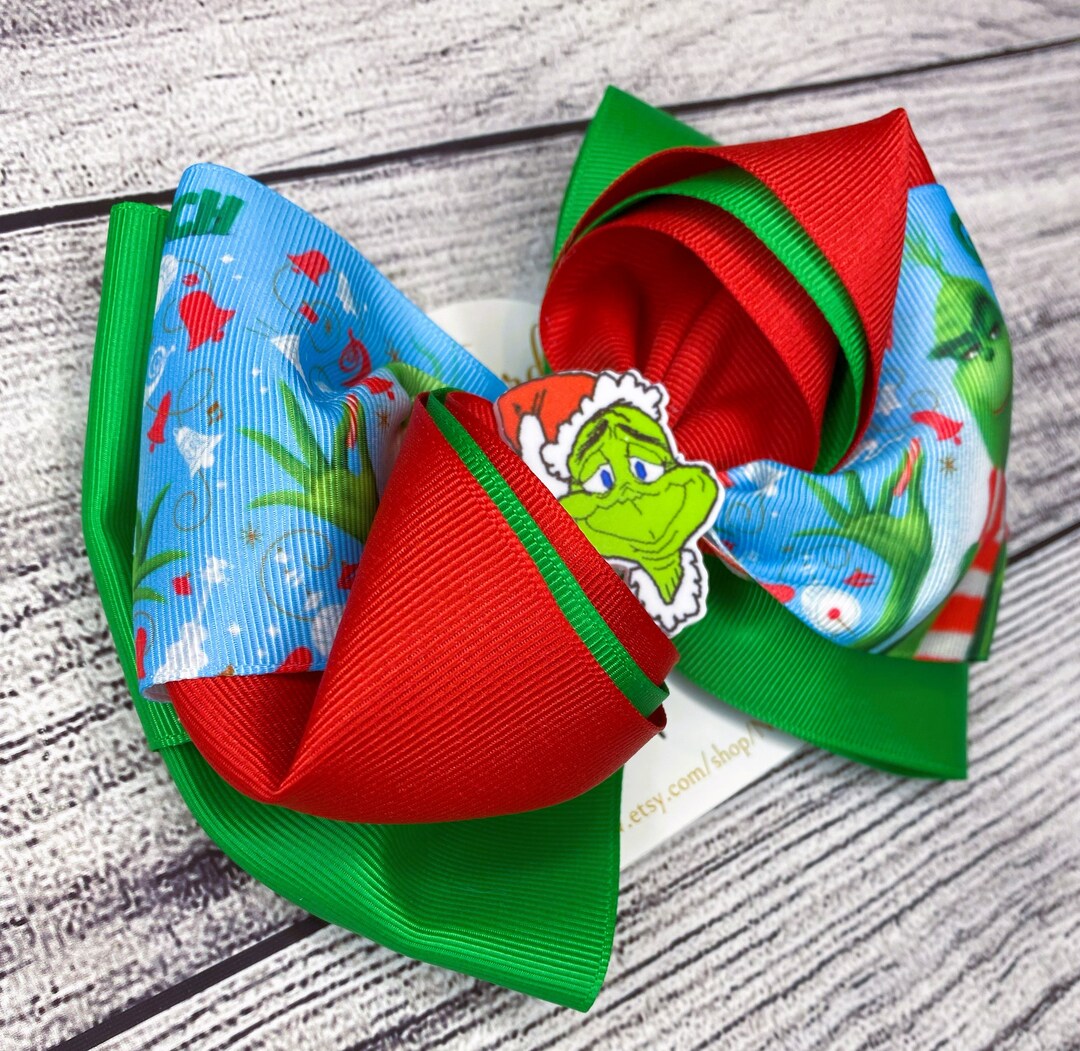 Grinch Bow, Christmas Bow, 6 Red and Green Bow, Grosgrain Bow, Hair ...