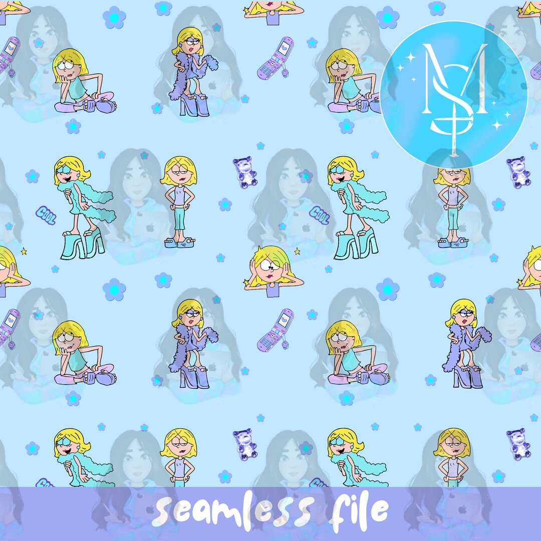 Lizzie Cartoon Girl Blue Seamless Pattern Digital Paper Background ...