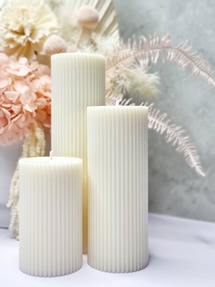 Ribbed Pillar Candle, Set of 3 Ribbed Pillar Candles - Etsy Australia