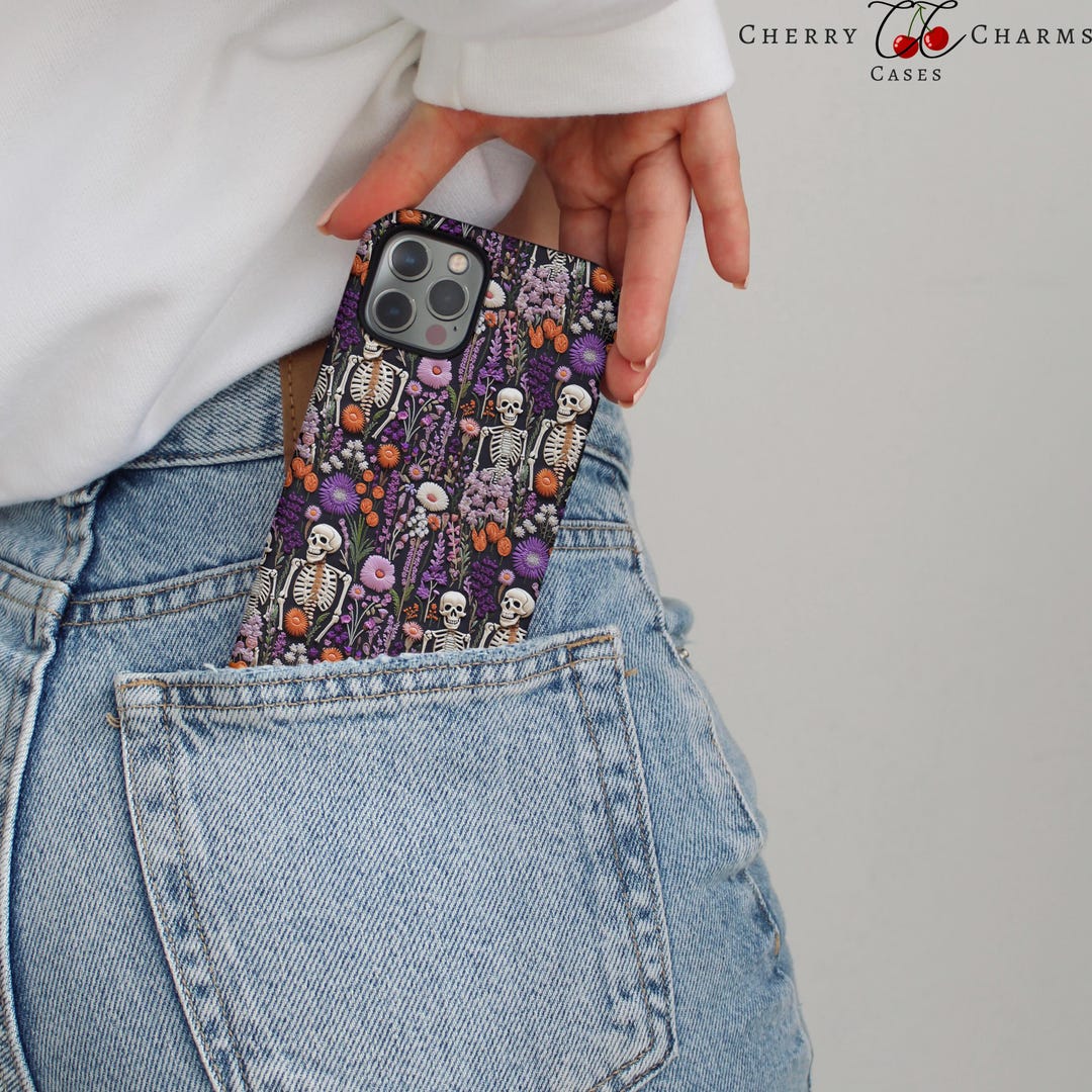Skeleton Phone Case, Halloween Vintage Skeletons, Floral, Flower, Skull ...