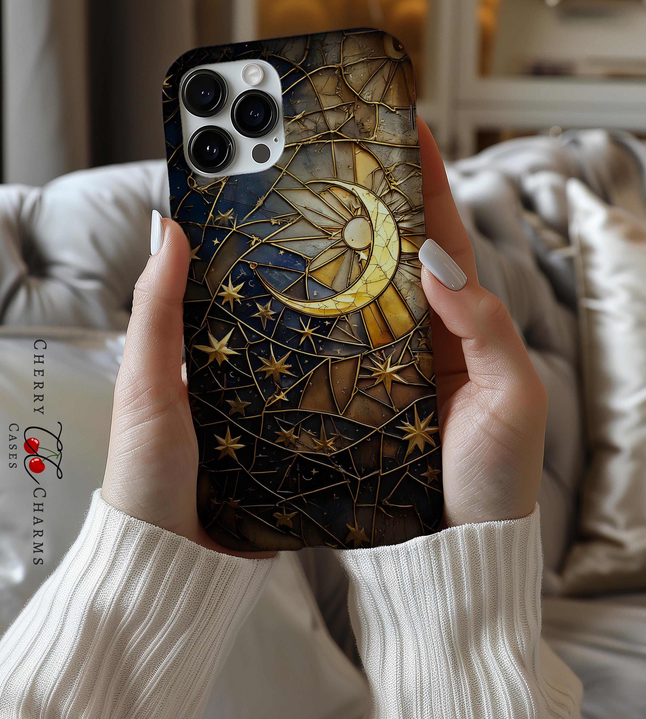 Celestial Stained Glass Moon & Sun Phone Case, Starry Phone Cover ...