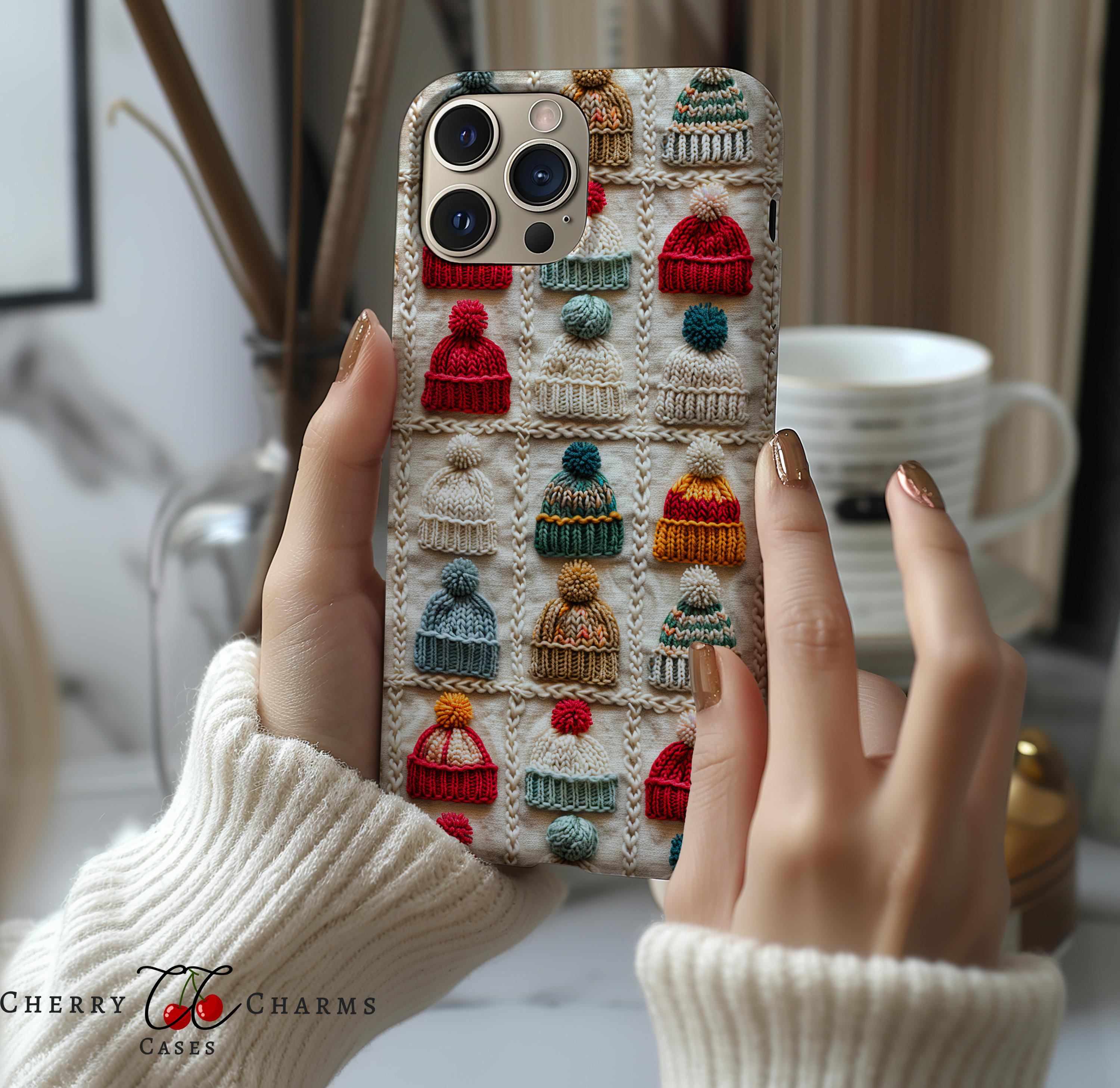 Snow Hats Phone Case,winter Aesthetic,embroidered,gift for Her,faux ...