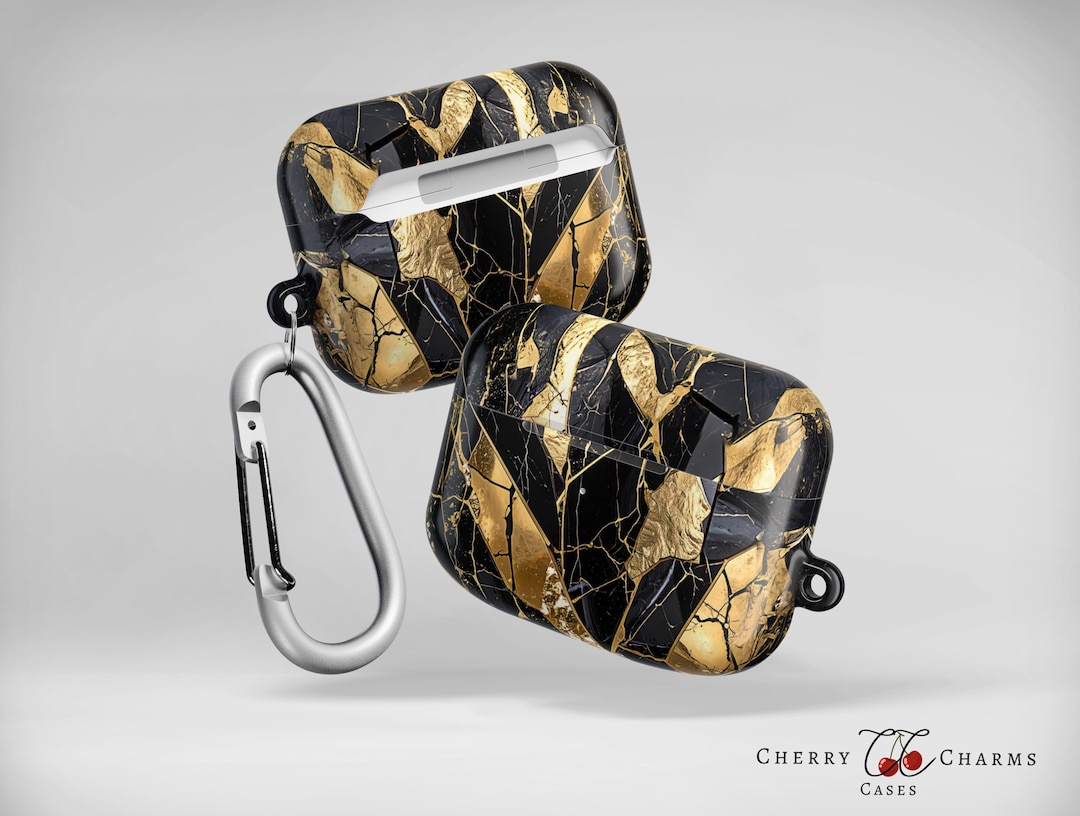 Luxury Black and Gold Marble AirPod Case, Abstract Cracked Design ...
