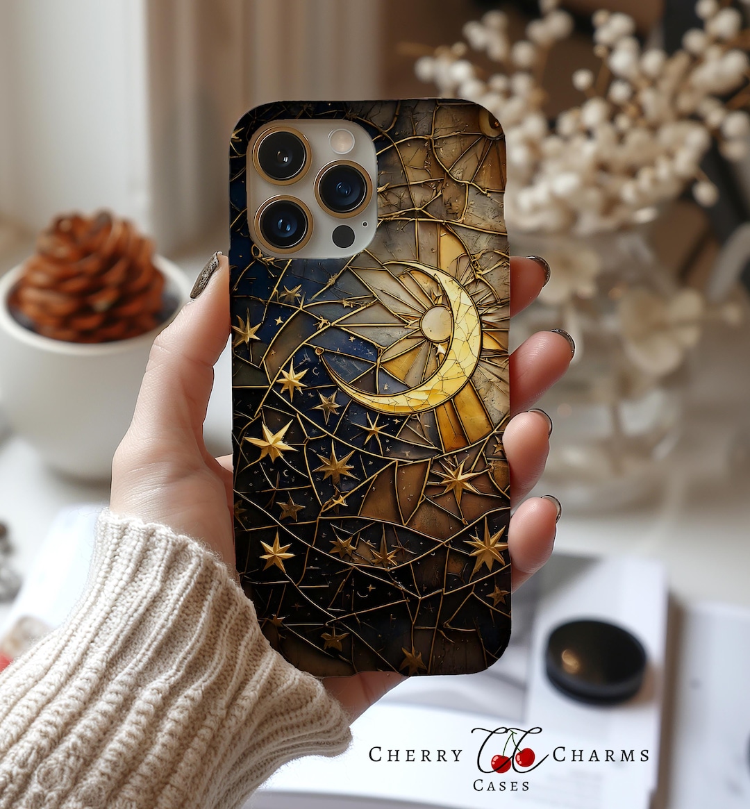 Celestial Stained Glass Moon & Sun Phone Case, Starry Phone Cover ...