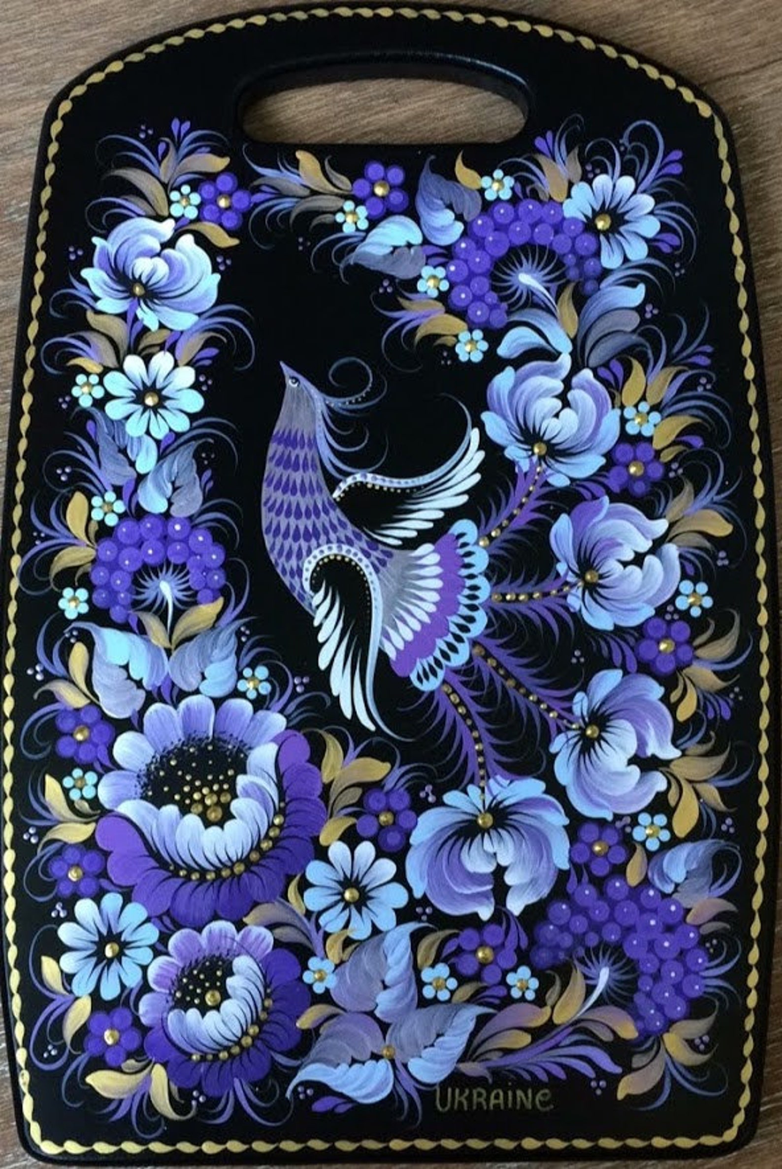 Hand-painted Petrykivka Cutting Board: Ukrainian Folk Art Bird Decor - Etsy