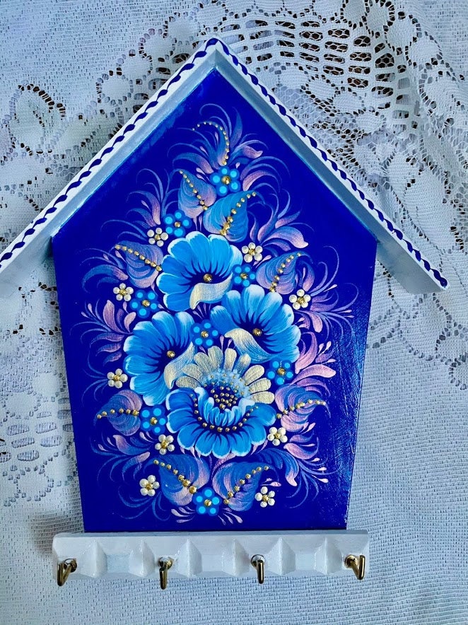 Key Rack House Wooden Key Holder Wall Blue Key Holder for Wall Wooden ...