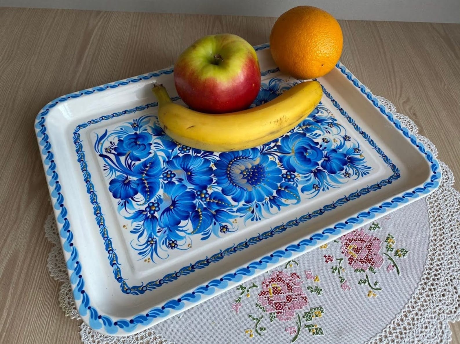 Rectangular Metal Tray of White Color Hand-painted Tray With - Etsy