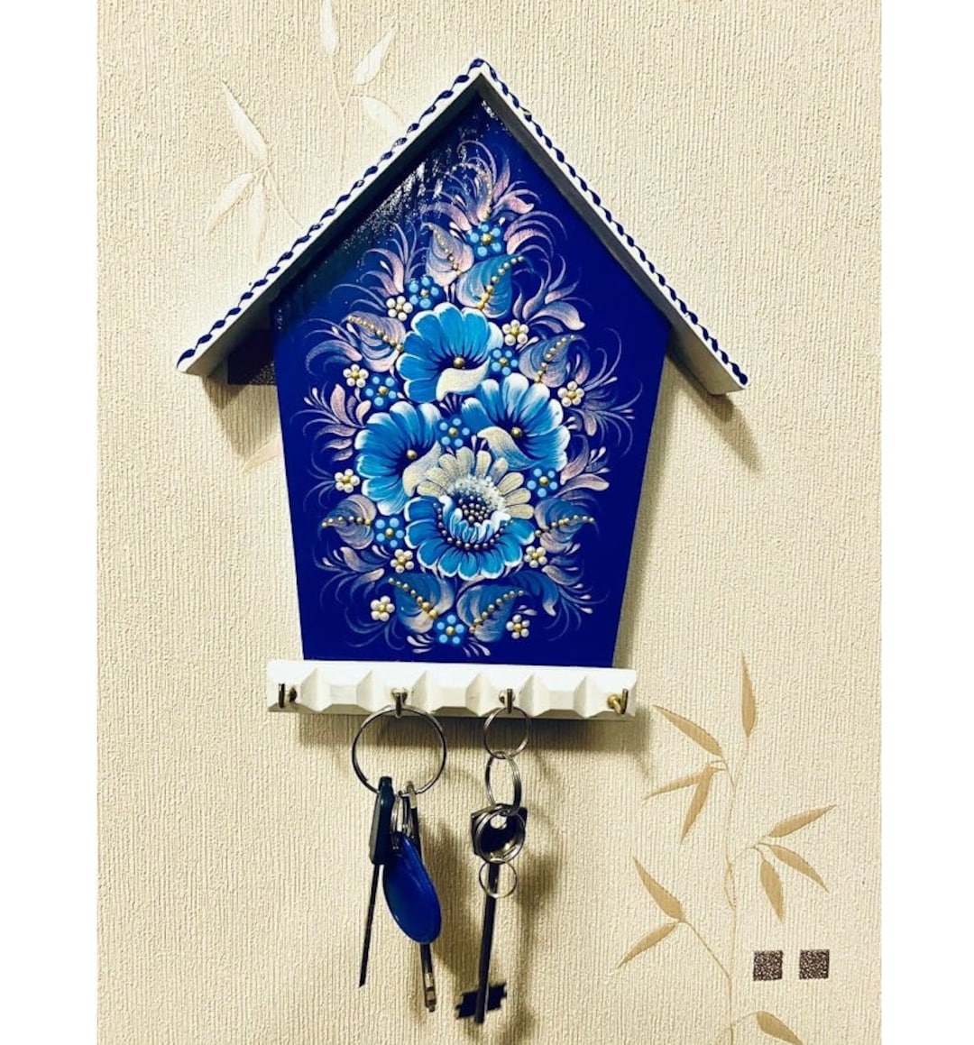 Key Rack House Wooden Key Holder Wall Blue Key Holder for Wall - Etsy