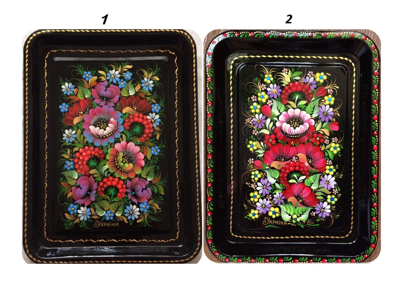 Rectangular Metal Tray Hand-painted Tray With Flowers Kitchen Tray Gift ...
