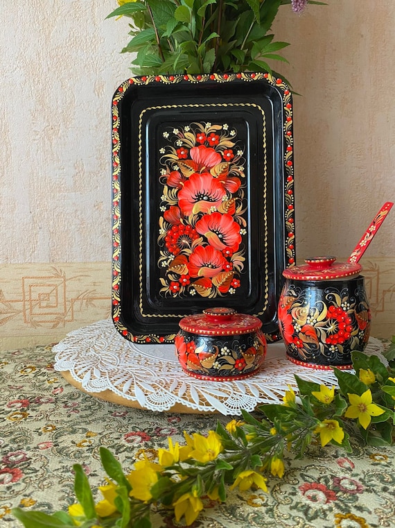 Rectangular Metal Tray Hand-painted Tray With Flowers Kitchen - Etsy