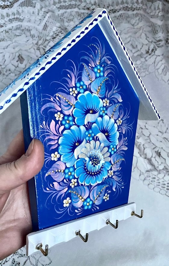 Key Rack House Wooden Key Holder Wall Blue Key Holder for Wall Wooden ...