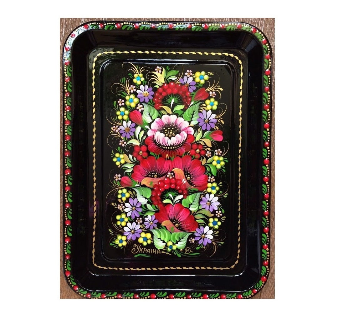 Rectangular Metal Tray Hand-painted Tray With Flowers Kitchen - Etsy