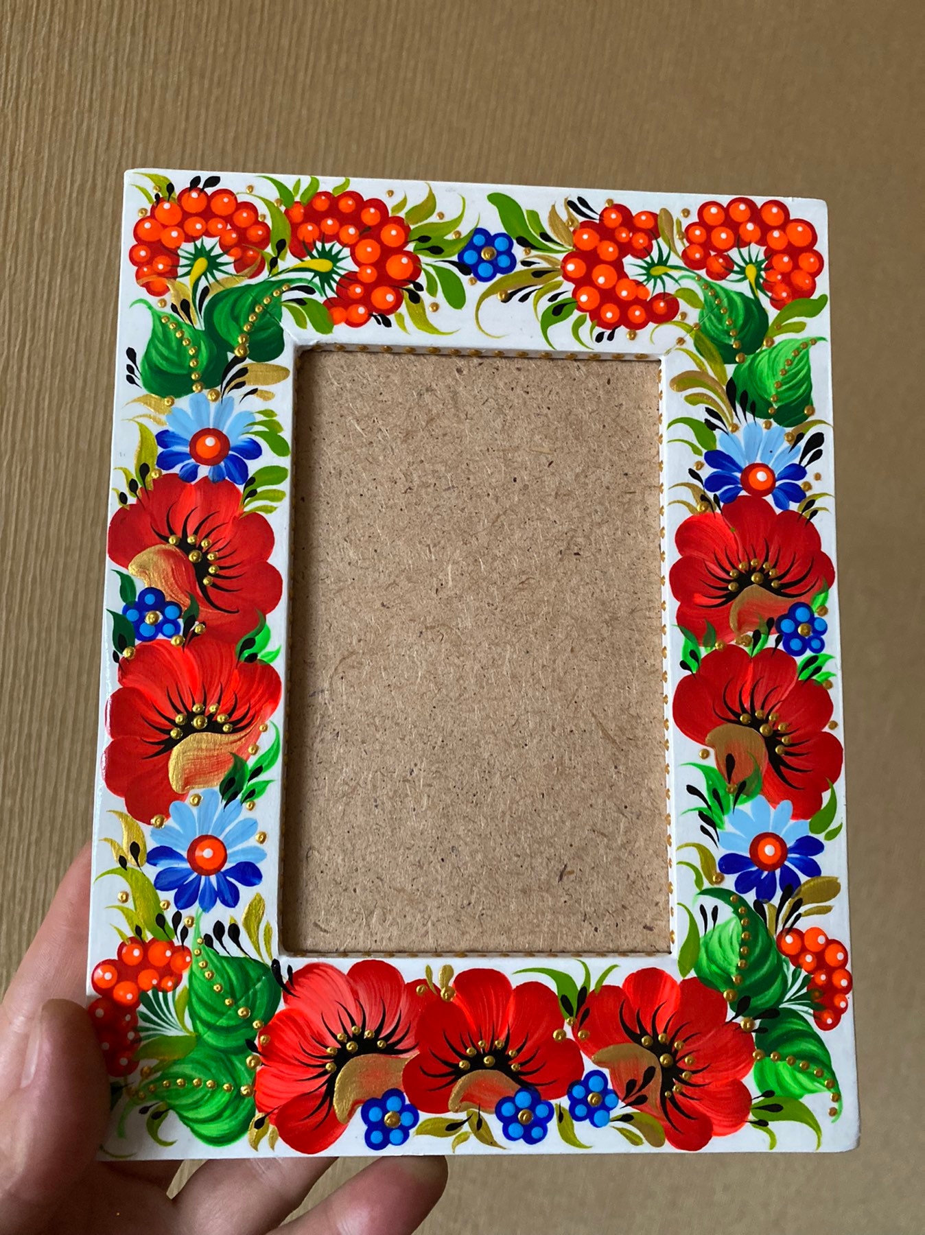 Hand Painted Wooden Photo Frame, Viburnum and Poppy Petrykivka Art (4x6 ...
