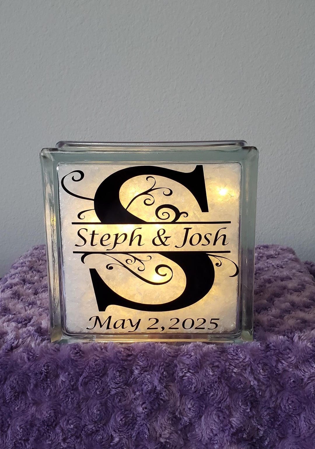 Custom Light up Glass Block, Valentine Glass Block, Wedding Gift ...