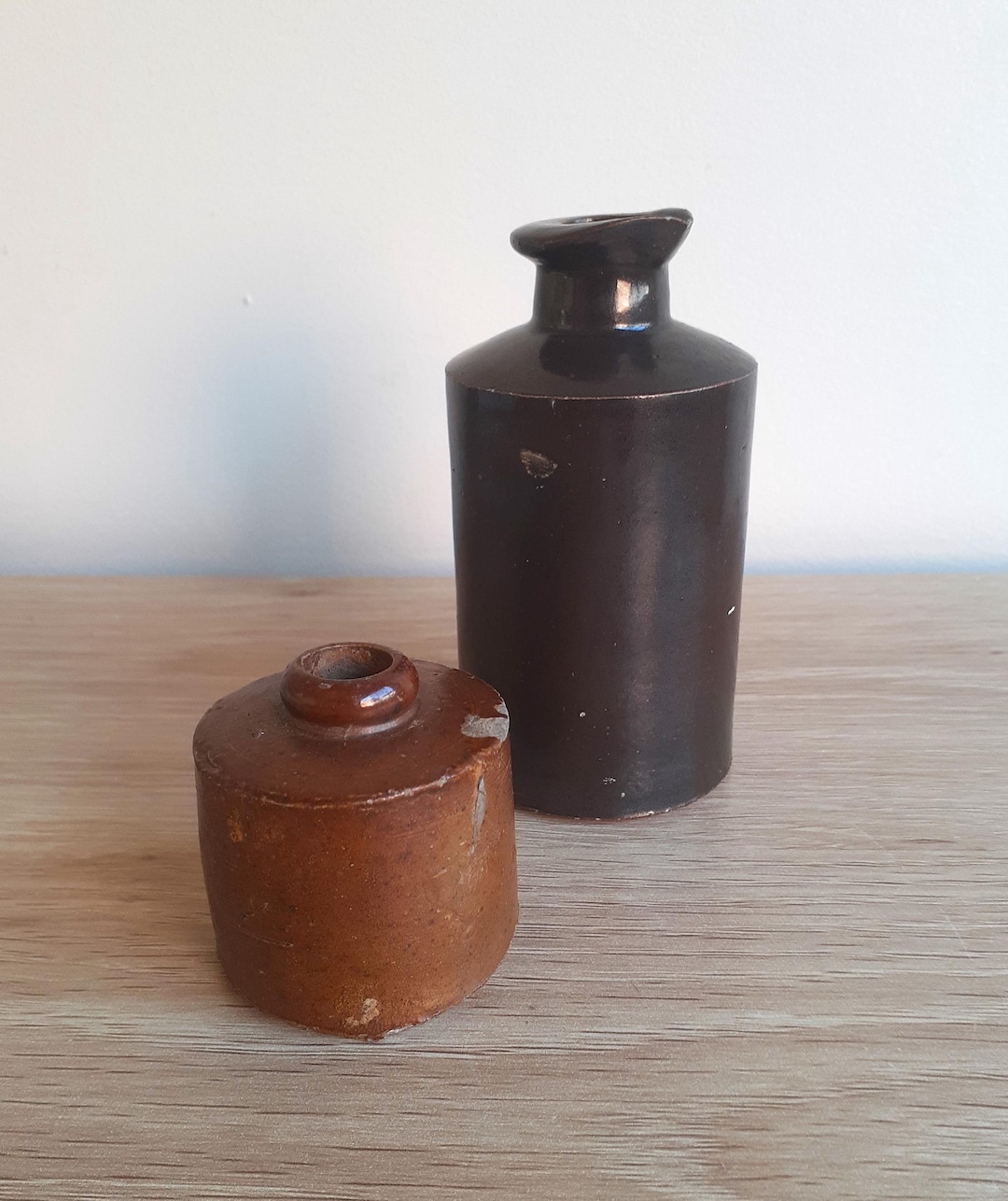 Two Antique Pottery Ink Pots, 1800s, Antique Victorian Stoneware - Etsy