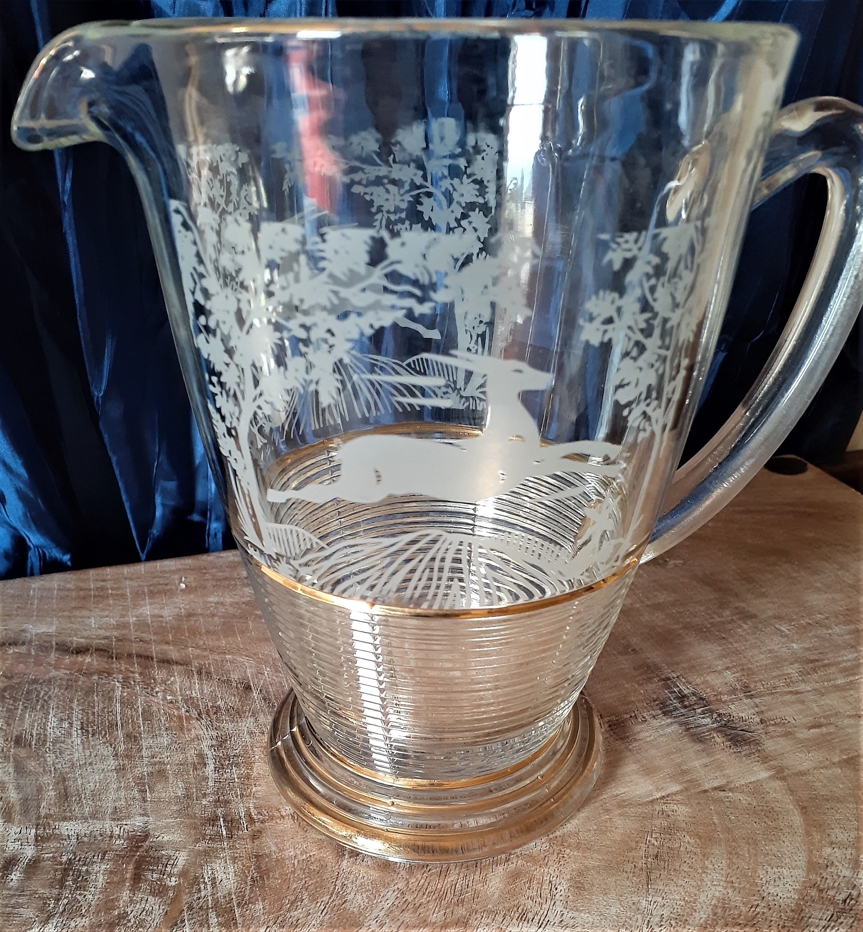 Mid-century Jug With White Deer Panels Deer Leaping Through a - Etsy