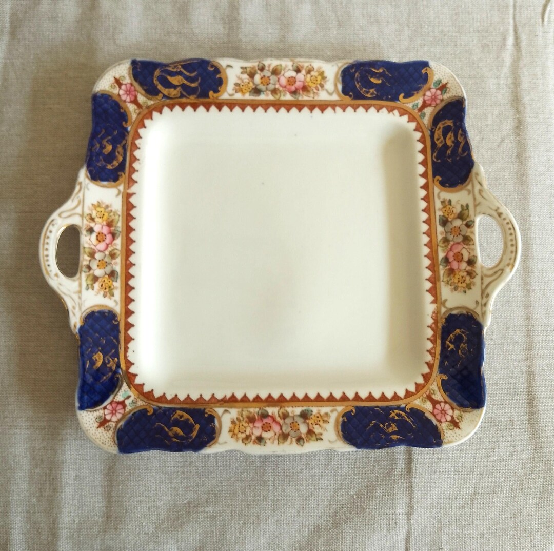 Antique Sutherland China Square Serving Plate, Made in England, Cobalt ...