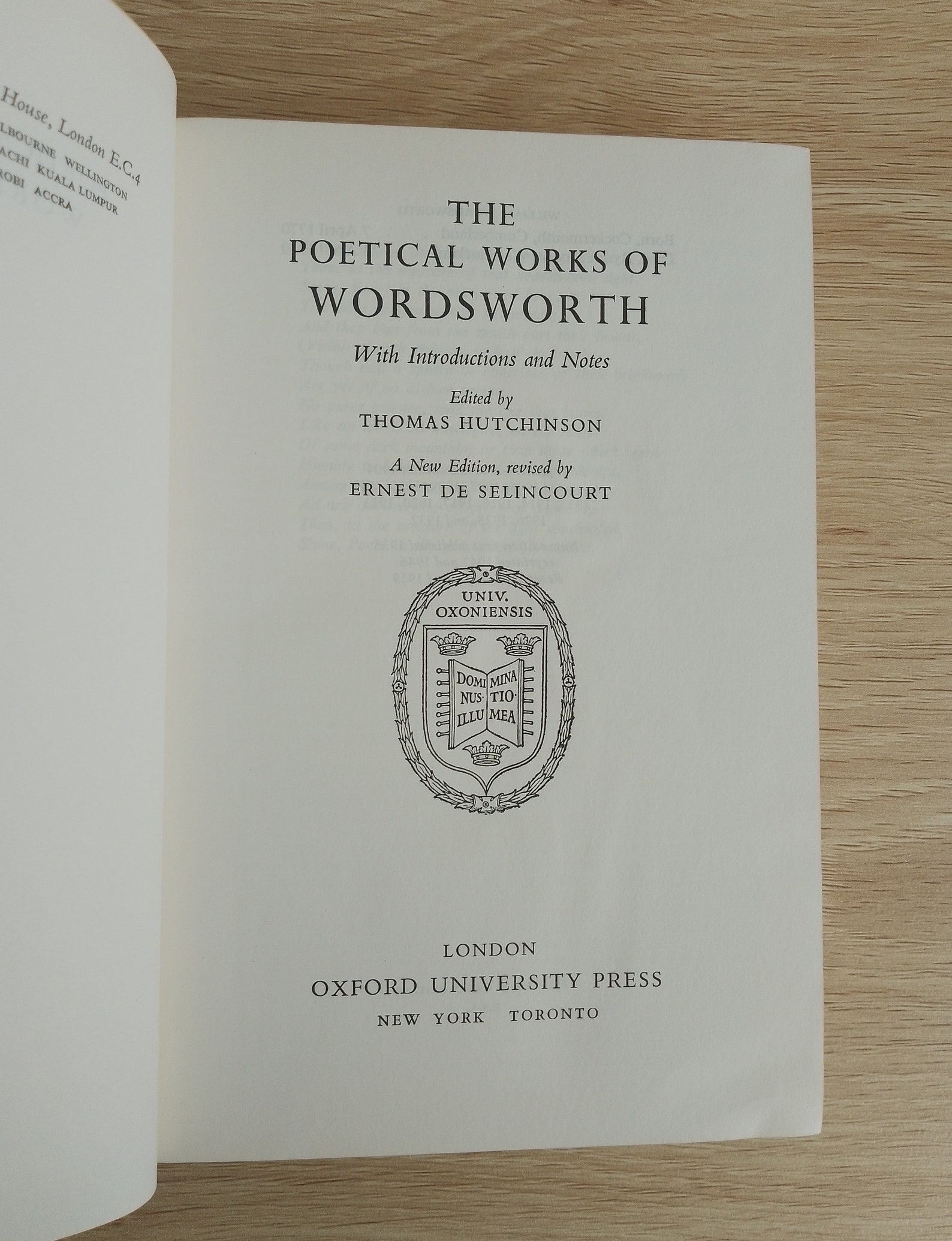 The Poetical Works of Wordsworth (1959) Edited by Thomas Hutchinson ...
