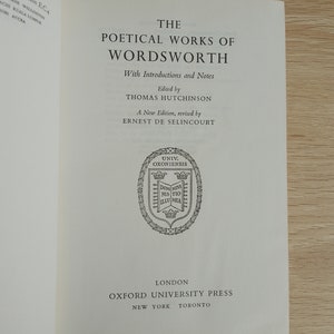 The Poetical Works of Wordsworth (1959) Edited by Thomas Hutchinson ...
