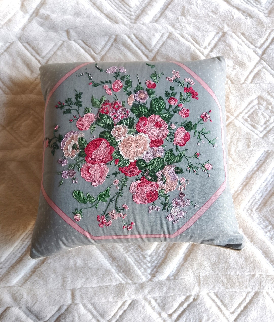 Beautiful Vintage Embroidered Floral Cushion With Velvet Backing - Etsy