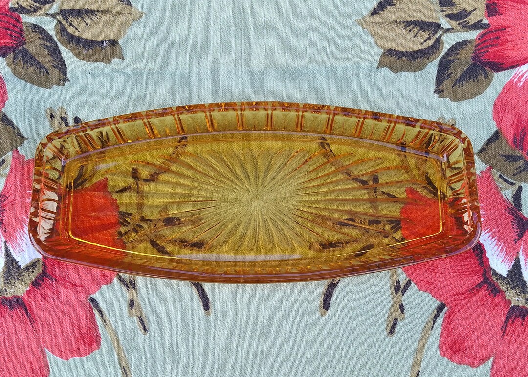 Vintage Amber Depression Glass Sandwich Tray by Crown Crystal - Etsy
