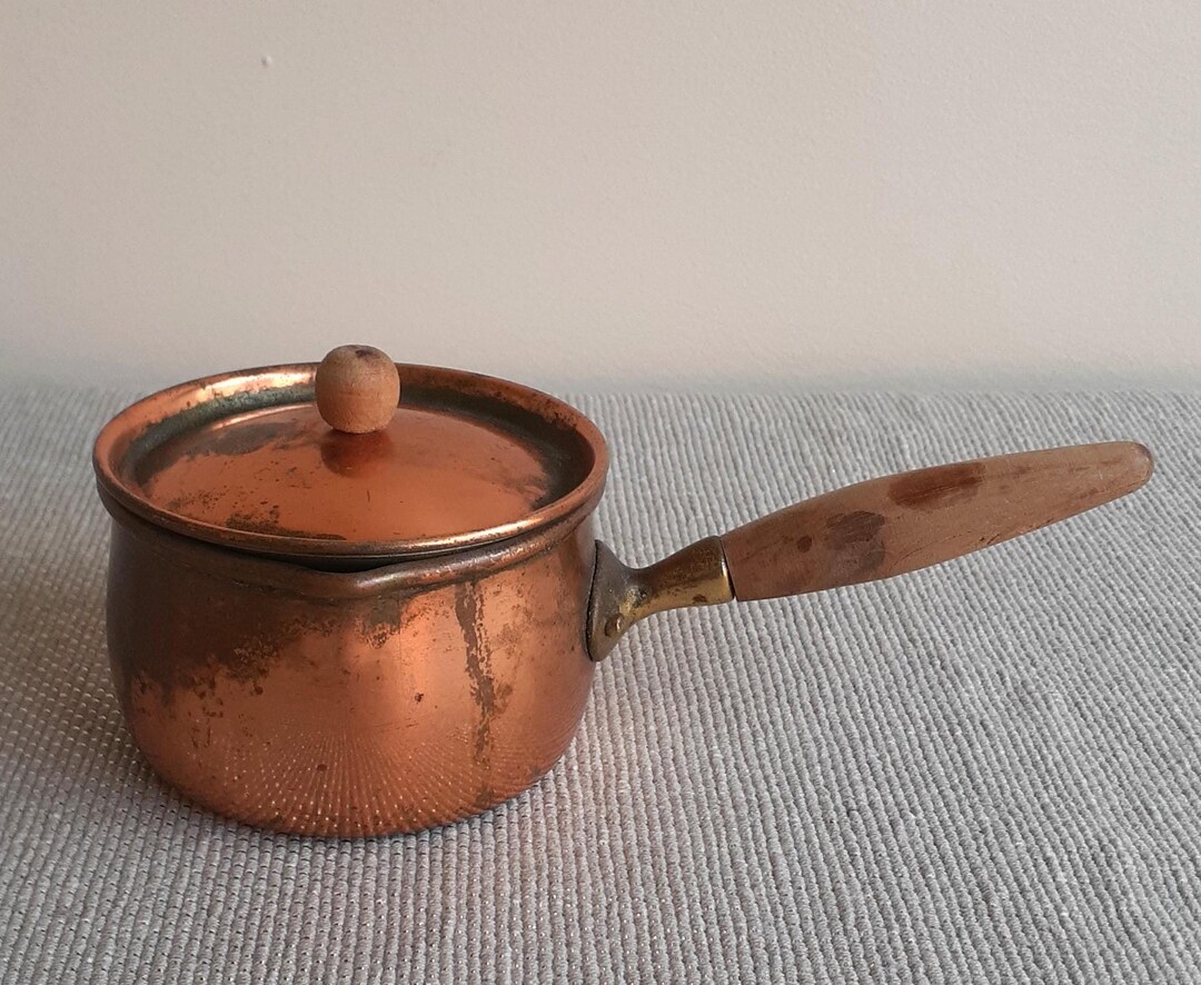 Vintage Rustic Mini Copper Pot With Lid and Wooden Handle - Etsy