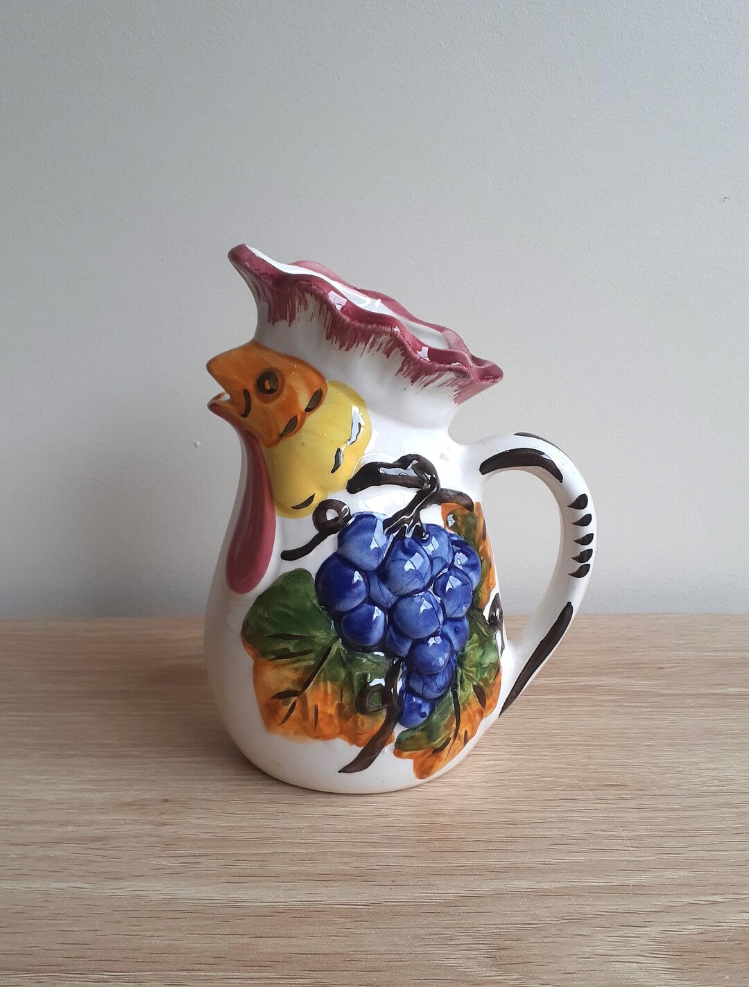 Vintage Italian Pottery Rooster Jug With Grapes and Vine Leaves - Etsy