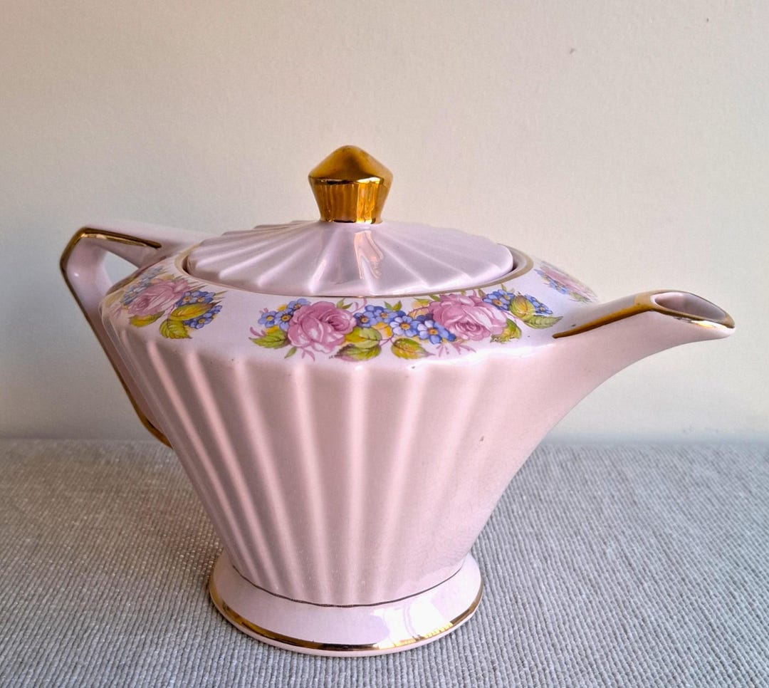 Vintage 1930s Sadler Pink Teapot – Art Deco Pleated Design – Pink Roses ...