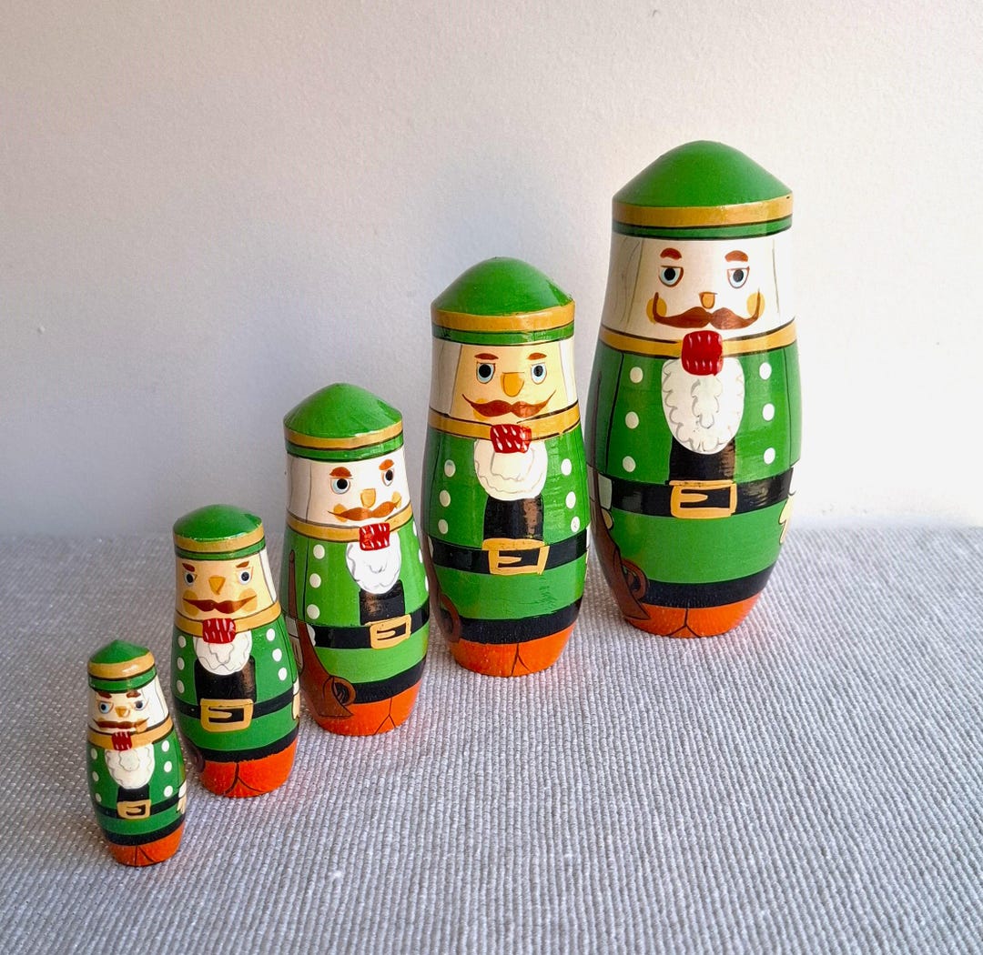 Vintage Russian Wooden Nesting Soldier Dolls – Hand-painted Green ...