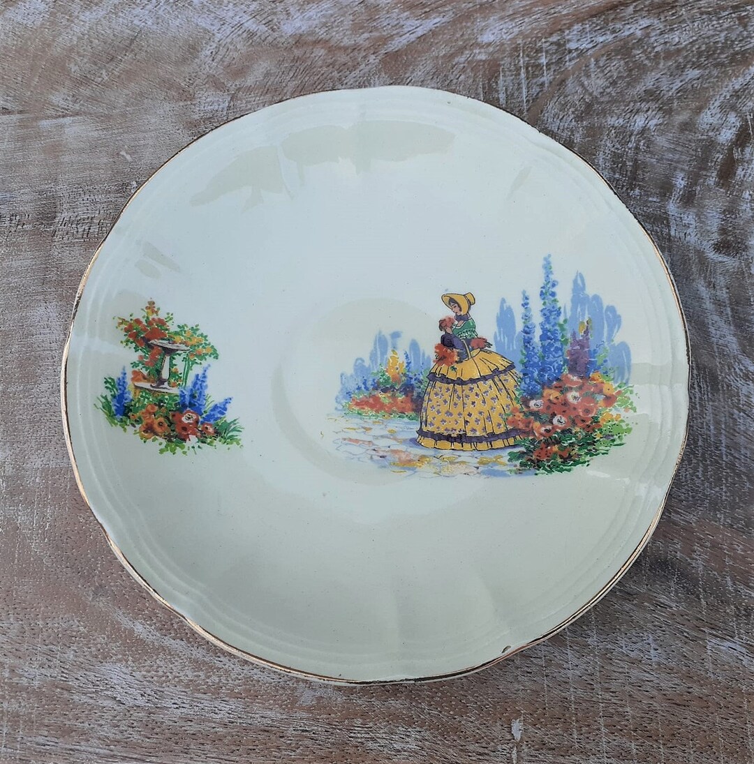 Royal Art Pottery Longton, Crinoline Lady in a Cottage Garden, Vintage ...