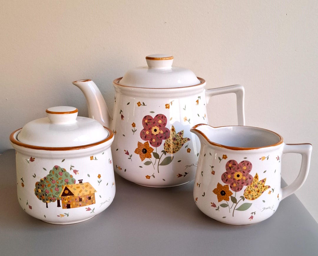 Vintage Cottagecore Tea Set: Floral Quilted Motif, Made in Japan - Etsy