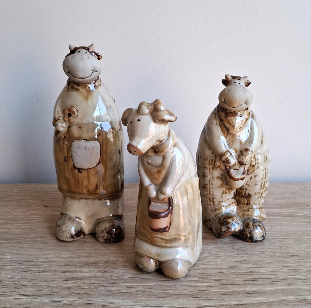 Vintage 1990s Ceramic Anthropomorphic Farm Animals, Cows and Pig ...