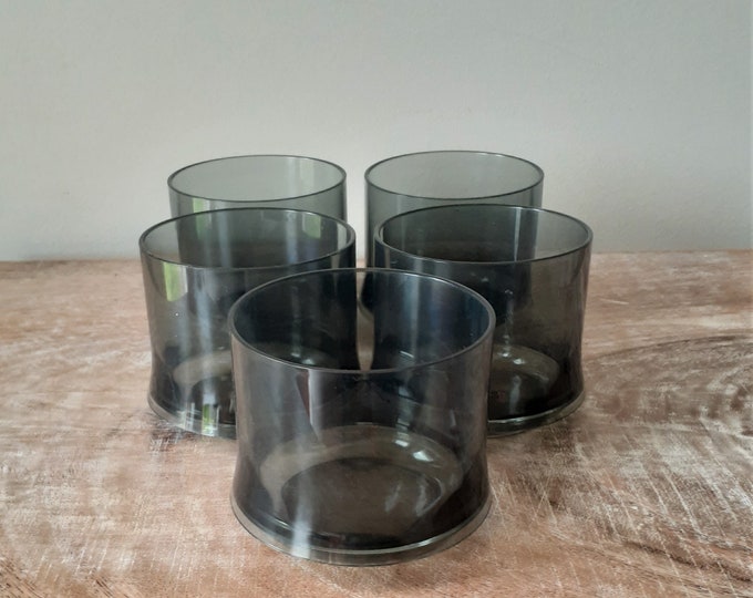 Vintage 1980s Set of Stackable Plastic Cups, Five Smoke Grey Colour ...