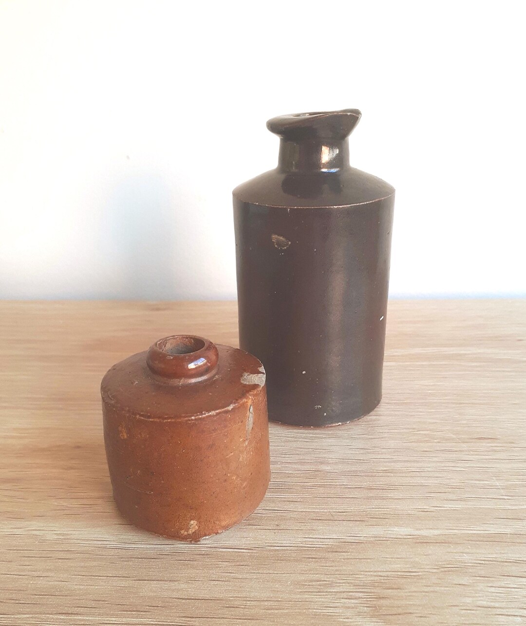 Two Antique Pottery Ink Pots, 1800s, Antique Victorian Stoneware - Etsy