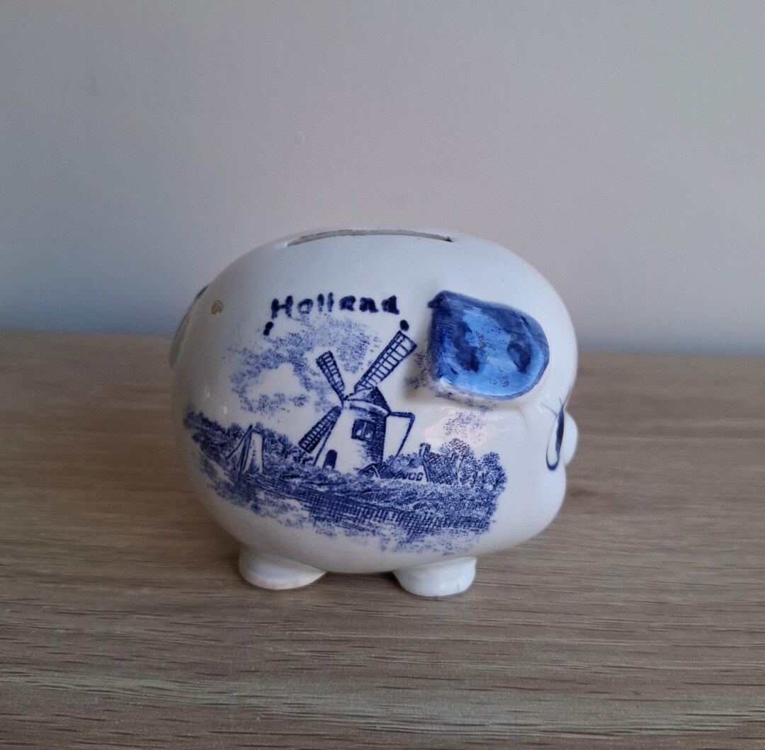 Vintage Delft Blue Piggy Bank Money Box, Hand Painted, Windmills - Etsy
