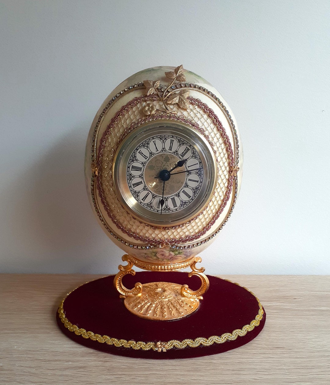 Vintage Ostrich Egg Clock With Decoupage and Rhinestone Detail - Etsy