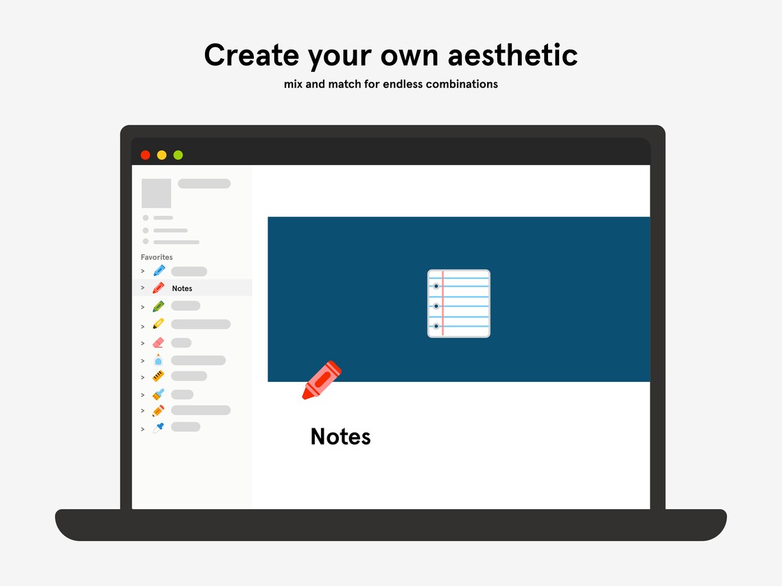 Notion Aesthetic Kit Art Supplies desktop Icons Notion - Etsy