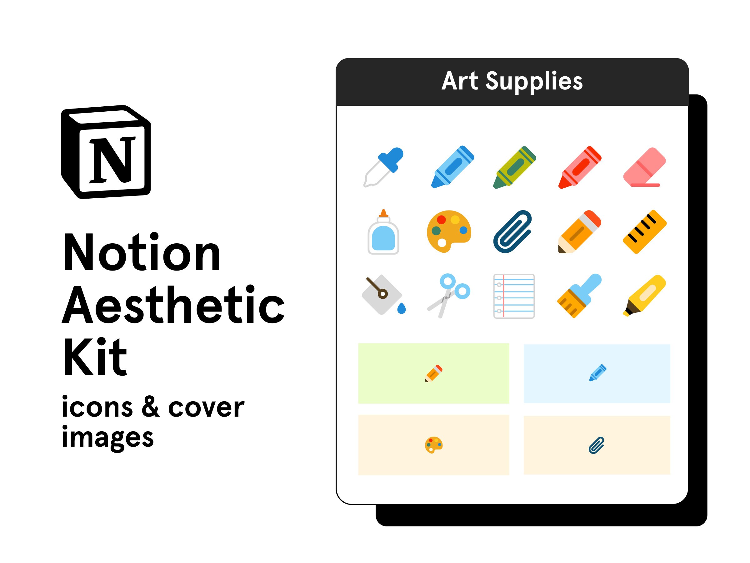 Notion Aesthetic Kit Art Supplies desktop Icons, Notion Icons & Cover ...